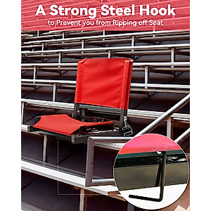 Ohuhu Stadium Seats with Back Support Bleacher Chairs with Backrest Portable Bleacher Seat with Shoulder Straps and Hook for Sports Events Baseball Soccer Kayak Boat, Red