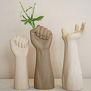 VICASKY Ceramic Flower Planters Hand Shape Vase Garden Pots Containers Desktop Sculpture Decor for Home Office Beige