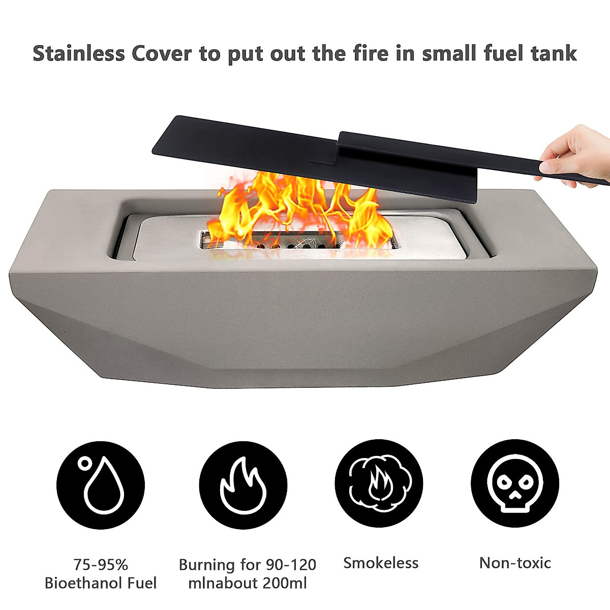 HIOSTAO Tabletop Fire Fit 12.6 Inches Smokeless,Portable Concret Bow Rubbing Alcohol Fireplace with 2 Fuel Tanks for Indoor Table and Outdoor Patio