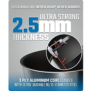 DALSTRONG Non Stick Stockpot - 3 QT - The Oberon Series - ETERNA NonStick Pan Coating - 3-Ply Aluminum Core Cookware - Silver Cooking Pots and Pans - w/Lid & Pot Protector