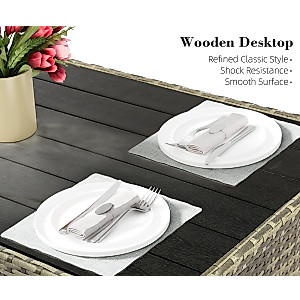 LHBcraft 7 Piece Patio Furniture Set, Outdoor Furniture Patio Sectional Sofa, All Weather PE Rattan Outdoor Sectional with Grey Cushions and Table, Grey Wicker (Grey)