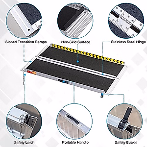 VNN Portable Wheelchair Ramp 4FT, Non-Slip Aluminum Folding Handicap Ramp, Door Threshold Wheelchair Ramps for Home, Wheel Chair Ramp for Home Steps, Scooter Ramp for Car, Doorways, Curbs, Stairs