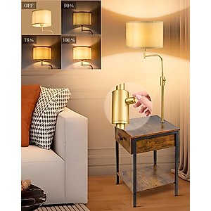 bulbeats 54IN Side End Table with Lamp Attached, Dimmable (Brightness Adjustable) Floor Lamp with Drawer and Shelf, 3000K E26 Bulb Included, 300° Rotatable Standing Lamp for Living Room Bedroom