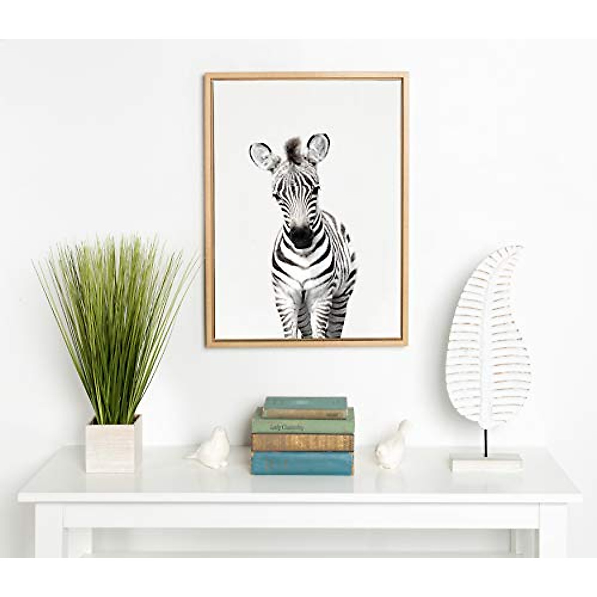 Kate and Laurel Sylvie Baby Zebra Animal Print Portrait Framed Canvas Wall Art by Amy Peterson, 18x24 Natural