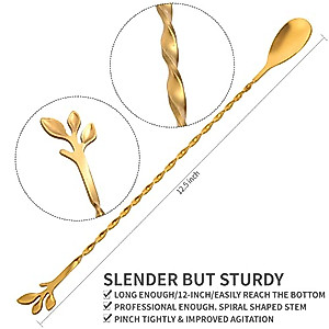AnSaw 12-Inch Stainless Steel Mixing Spoon, 2-Pieces Gold Spiral Pattern Bar Spoons