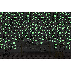 Glow in The Dark Stars, Moon and Space Wall Decals for Kids Bedrooms Nursery Baby Room Kids Room – Stylish Glow in The Dark Decals for Wall and Ceiling Decoration Featuring Stars, Moon and Planets