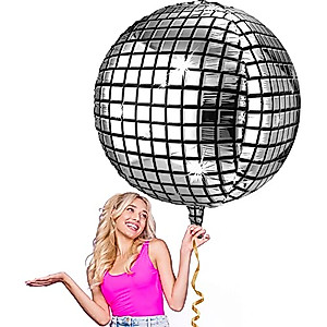 6 Pcs 32 Inch Big Disco Ball Balloon 70s Disco Balloons Disco Party Decoration Large 4D Silver Metallic Disco Balloon Giant Mirror Disco Balloon for 70s Disco Dance Birthday Wedding Graduation
