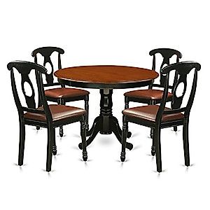 East West Furniture HLKE5-BCH-LC 5 Piece Kitchen Table & Chairs Set Includes a Round Dining Room Table with Pedestal and 4 Faux Leather Upholstered Dining Chairs, 42x42 Inch, Black & Cherry