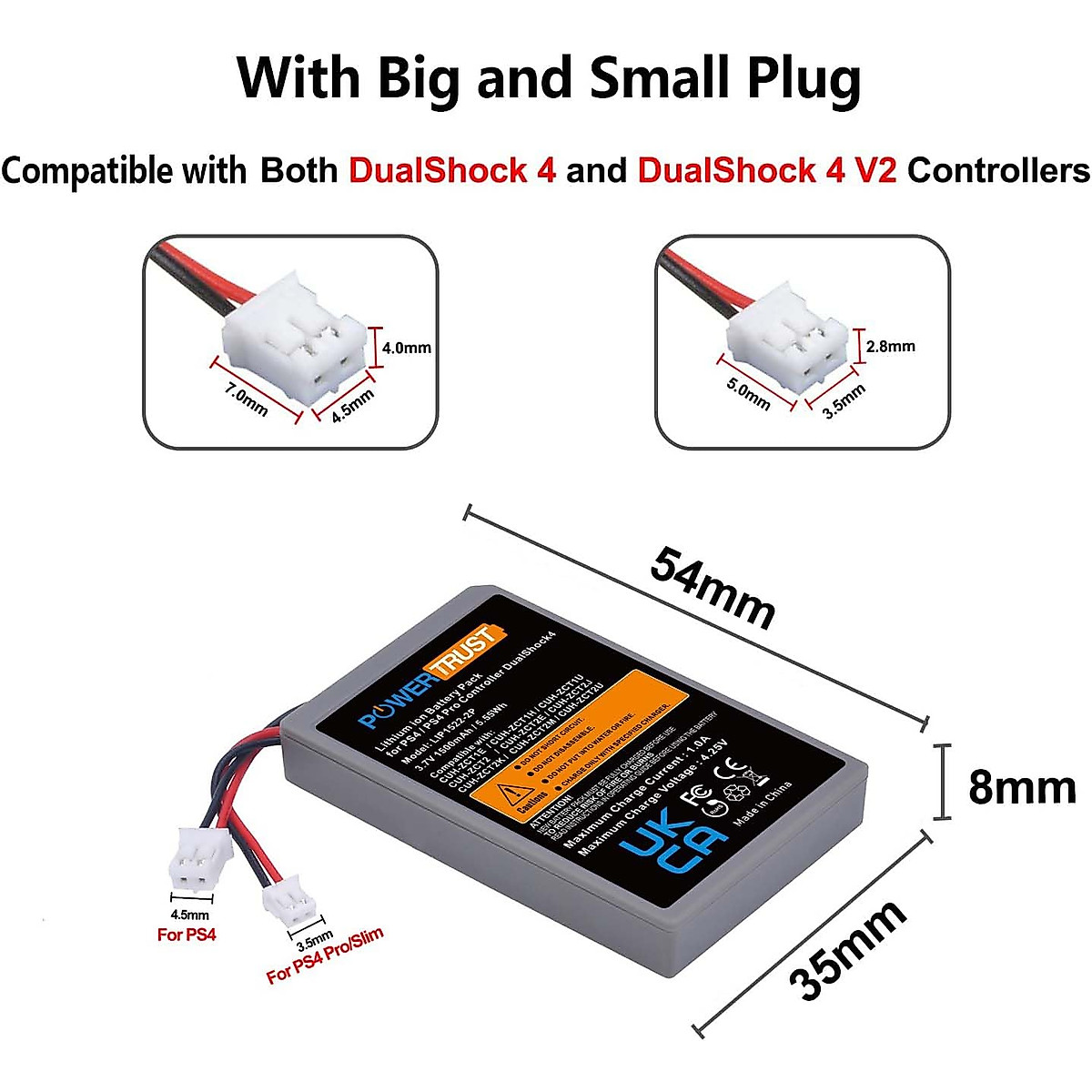 PowerTrust 1500mAh LIP1522 Replacement Battery Compatible with Sony PlayStation 4 PS4 and PS4 pro Dualshock 4 CUH-ZCT1E CUH-ZCT1H CUH-ZCT1H/B CUH-ZCT1H/R CUH-ZCT1U CUH-ZCT2 CUH-ZCT2U