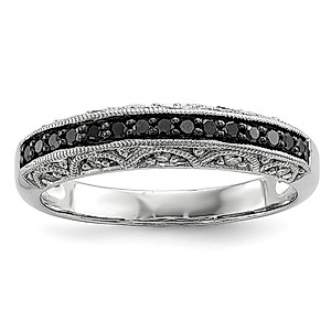 Size 7 Solid 925 Sterling Silver Black and White Diamond Ring (3mm) (.3ct.)