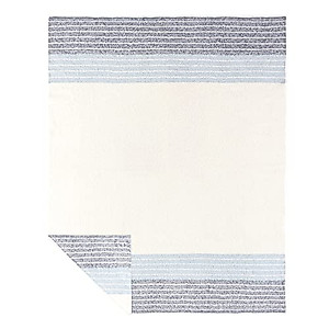 Crafted by Catherine Heathered Border Cozy Knit Throw Blanket 60" x 70" Inches, Soft Comfy Decorative Throw for Couch Bed Sofa Travel, Stripe Cream and Blue