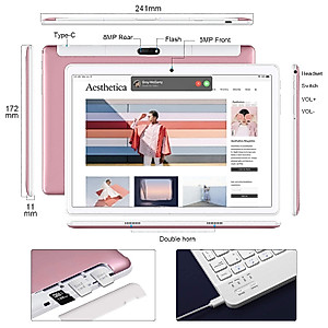 AOYODKG Tablet 2 in 1 with Keyboard, 10.1 inch Android 10 Tablet, 4GB + 64GB(128GB Expand), Dual SIM 4G, Quad-Core, IPS HD Display, 8MP Dual Camera, 8000mAh, WiFi, Google GMS Certified, AYO-P6(Pink)