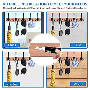 Coat Rack Wall Mounted, Entryway Wall Clothes Rack Hooks with 5 Heavy Duty Metal Three Hooks, Wooden Coat Hooks Wall Mount with 2 Mounting Types for Hanging Jacket, Backpack, Towel, Keyholder, Hats