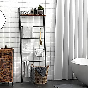 HOOBRO Towel Rack, 5-Tier Blanket Ladder, Wall Leaning Ladder Shelf, Blanket Rack with Shelf, 25.2" Wide Decorative Ladder for Bathroom, Rustic Brown BF73CJ01G1