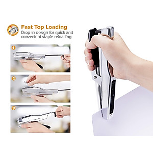 Bostitch Office Plier Stapler, 20 Sheet Capacity, EZ Squeeze Handle, Reduced Effort, No Jam Technology, Chrome