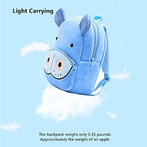 Toddler Backpack Zoo Plush Mini Daypack Animal Cartoon Travel Bag for Baby Girl Boy (Blue（Hippo）)