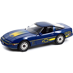 Greenlight Collectible 1988 Chevy Corvette C4 Dark Blue with Yellow Stripes Corvette Challenge Race Car 1/18 Diecast Model Car by Greenlight 13597