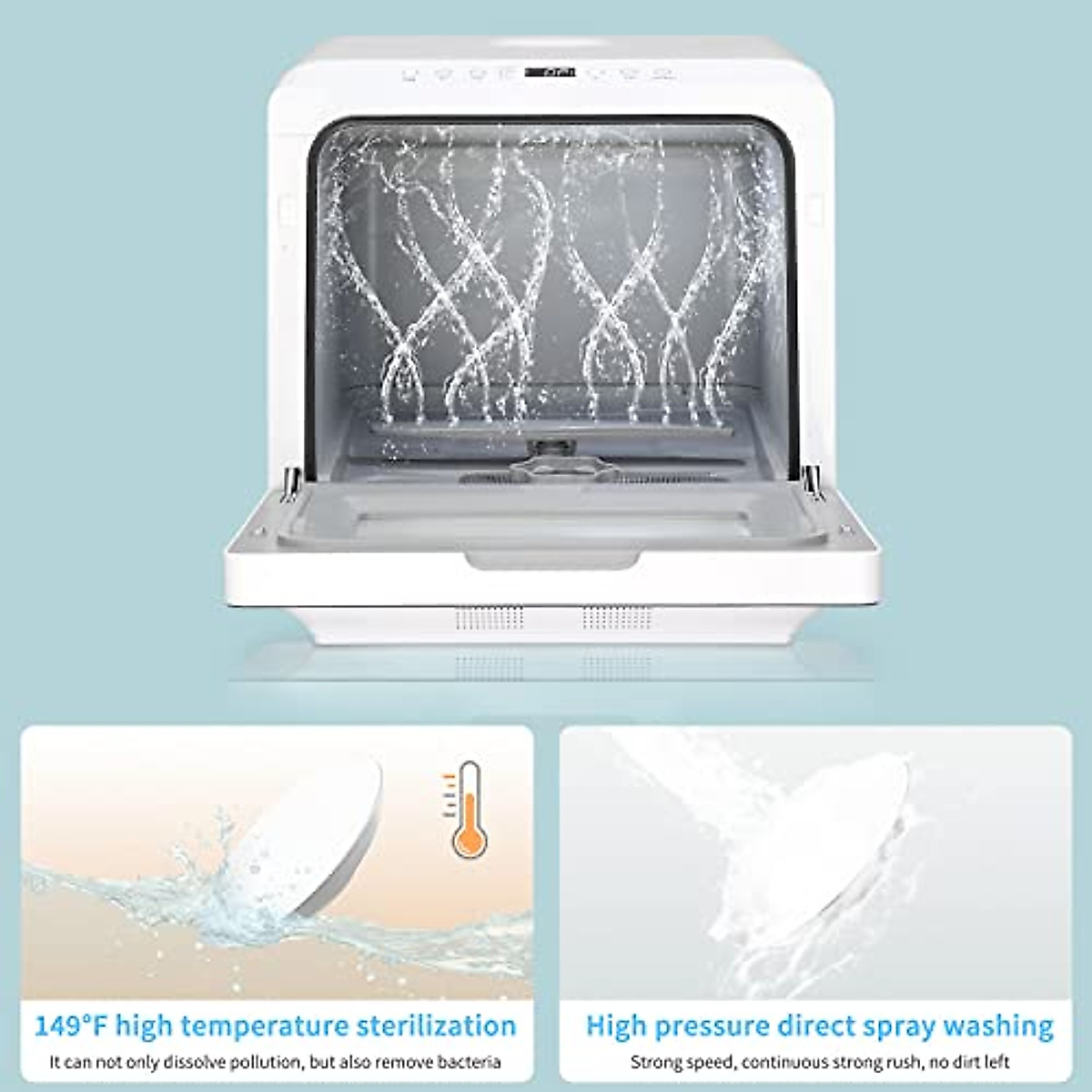 Bonnlo Portable Countertop Dishwasher, Mini Dishwasher with 5 Washing Programs, Built-in Water Tank, 360° Spray Arm, Air-Dry Function & Fruit Cleaning for Apartments, Dorms and RVs