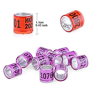 Flameer 100Pcs Chicken Leg Rings - 2021 Aluminium Bird Dove Racing Pigeon Leg Rings Bands,Bird Leg Bands Numbered for Pigeon Parrot Chicks Duck Lovebirds Supplies - Multicolor