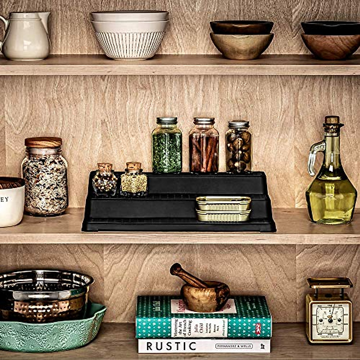 madesmart Three Tier Organizer-Cabinet Collection Fits Most Shelf Spaces, Soft-Grip Surface, Non-Slip Feet & BPA-Free, Large, Carbon