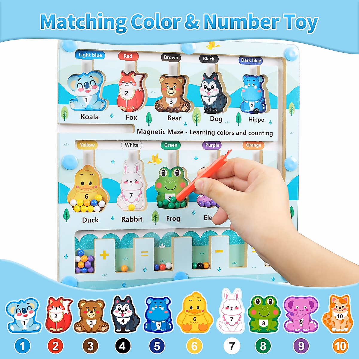 QZMTOY Magnetic Color Number Maze, Montessori Fine Motor Skills Toys for 3 4 5 Years Old Boys Girls,Wooden Preschool Learning Activities Matching Math Games Learning Counting Puzzles