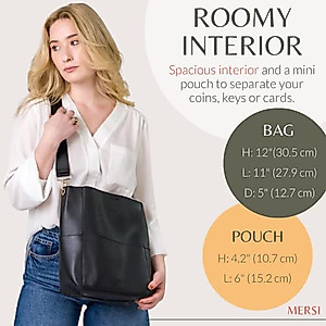 MERSI Demi Bucket Purse - Faux Leather Bucket Bag With Detachable Mini Pouch & 2 Adjustable Shoulder Straps - Vegan Leather Luxury Handbags For Women - (12”H x 11”L x 5”D, Black)