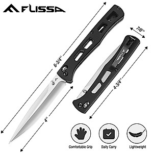 FLISSA Folding Pocket Knife, 4-inch D2 Blade with Thumb Stud, Axis Lock, G10 Handle, EDC Knife for Hiking, Camping, Survival, Outdoor