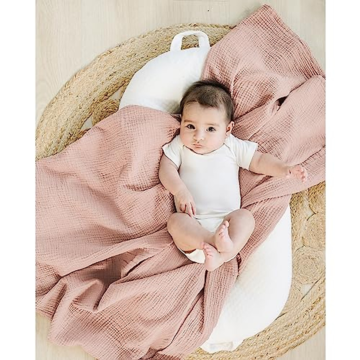 Konssy 2 Pack Muslin Swaddle Blankets for Baby Boys Girls, Receiving Blanket Large 47 x 47 inches, Soft Breathable Muslin Baby Blanket for Unisex Newborn(Pink, Floral)
