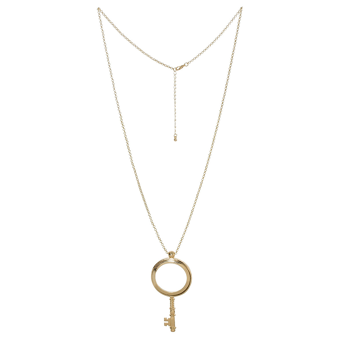 Antique Key 4x Magnifying Glass Pendant Necklace with 30" Chain (Gold Tone)