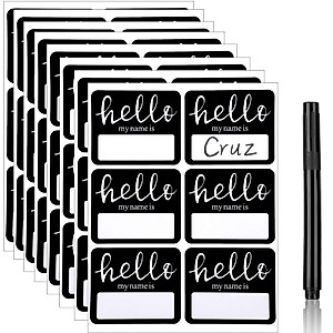 Hello Name Tags with Black Marker Pen, Hello My Name is Stickers Newborn Baby Name Sticker Labels for School Office Home (120 Pieces)