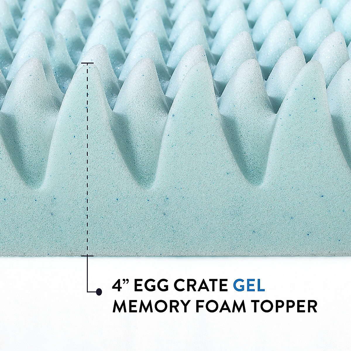 Best Price Mattress 4 Inch Egg Crate Memory Foam Mattress Topper with Cooling Gel Infusion, CertiPUR-US Certified, Short Queen Light Blue