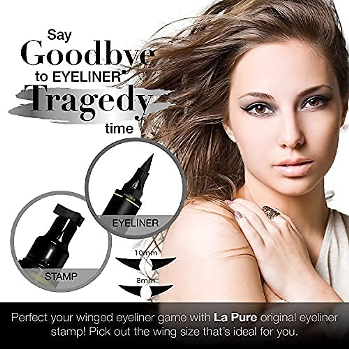 LA PURE Waterproof Liquid Eyeliner Stamp Winged Eyeliner Tool 2x Cat Eye Winged Eyeliner Stamp & Fine Tipped Pen Eyeliner Stencil Smudge Proof Black Eye Liner Tiktok Trend Items Wing Stamp - Black 8mm