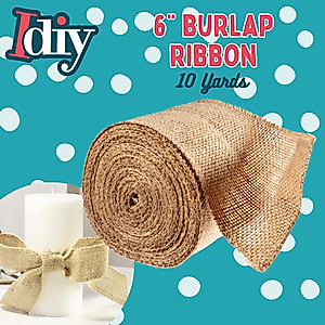 Idiy Natural Burlap Ribbons (6" Wide, 10 Yards) - No Wire,100% Jute - Great for DIY Crafts and Projects, Gift Wrapping, Wedding Decoration, and More!