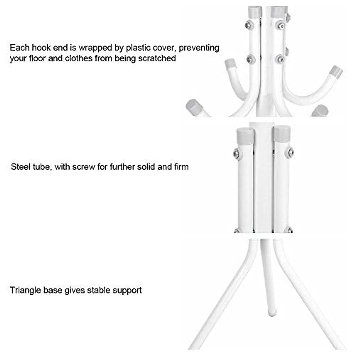 Yosoo Standing Entryway Coat Rack, Metal Coat Hat Rack Tree Stand Hanger Organizer for Jacket, Purse, Scarf Rack, Umbrella (White)
