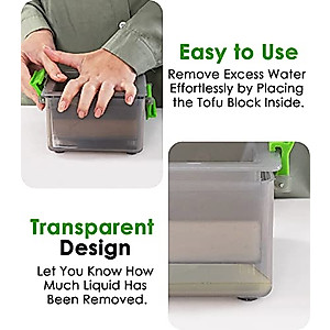 Easy Tofu Press - Remove Water from Tofu in 10-20 Minutes, Vegan-Friendly Food Squeezer, Dishwasher Safe, Improve Tofu Taste, Includes Drip Tray, BPA-Free, with Recipe Book, Mother's Day Gift