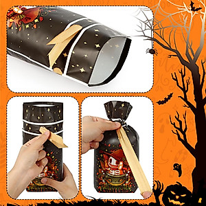 JOINDO 50 pcs Halloween Treat Bags for Candy, 6x9 Drawstring Candy Bags for Party Favor, Stand up Halloween Goodie Bags (Dark Flame Halloween Series)
