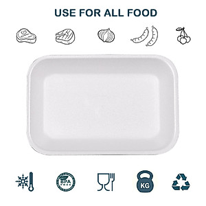 RIKICACA White Styrofoam Meat Trays (25pcs/Pack - 7.87" x 5.11" x 0.9") with White Meat Absorbent Pad, Disposable Small Foam Meat Trays for Food.