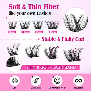 Eyelash Extension DIY Lash Clusters Wispy Individual Lashes 8-15mm Eyelash Clusters D Curl Lash Extension 72pcs DIY Cluster Eyelashes at Home by Yawamica