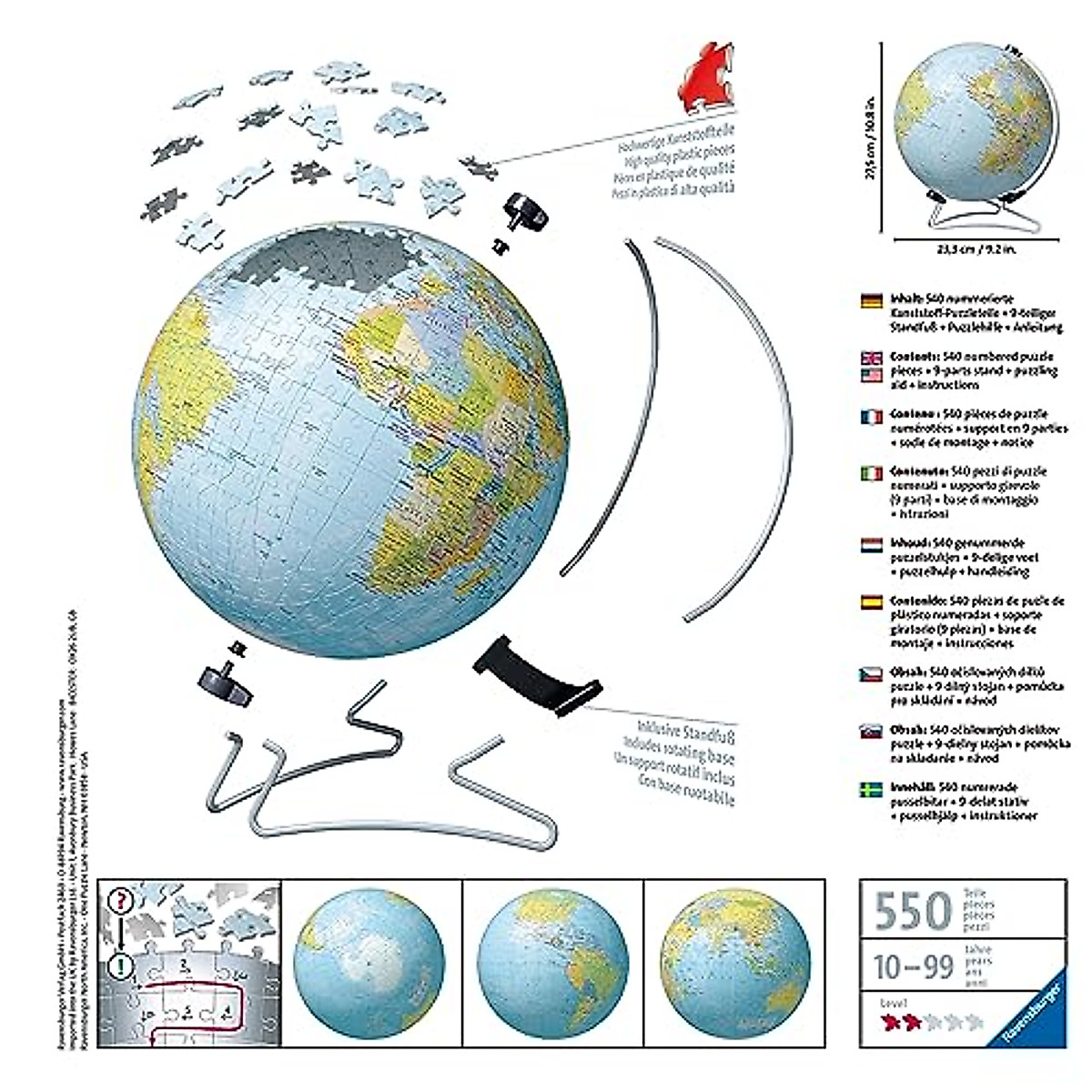 Ravensburger The Earth 540 Piece 3D Puzzle - Engaging Fun for Kids and Adults | Precision Fit with Easy Click Technology | Durable Displayable Model | Celebrating Over 130 Years of Quality