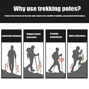 Aihoye Trekking Poles Shock Absorbing Adjustable Hiking or Walking Sticks for Hiking Collapsible Strong, 2-pc Pack Lightweight Walking Pole, All Terrain Accessories and Carry Bag (red)