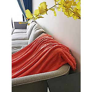 Cazlon Eyelash Textured Boho Style Decorative Throw Blanket,100% Oeko-Tex Certified Flannel Blanket, Lightweight Cozy Throw for Bed Sofa Couch (50"x60", Coral Orange)