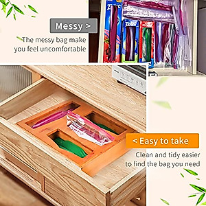 EZOGEVT Ziplock Bag Storage Organizer for Kitchen,Bamboo Baggie Organizer for Drawer,Compatible with Ziploc, Solimo, Glad, fit for Gallon, Quart, Sandwich and Snack Variety Size of Bags(4 Size in 1)