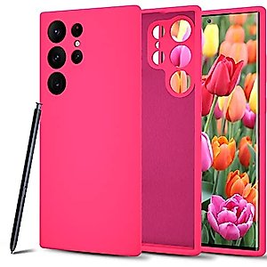 Samsung Galaxy S23 Ultra Silicone Case,Soft Touch Premium Liquid Rubber Shockproof Phone Cover [Slim Fit] [Upgraded Camera Protection] [Microfiber Lining],2023 Hot Pink