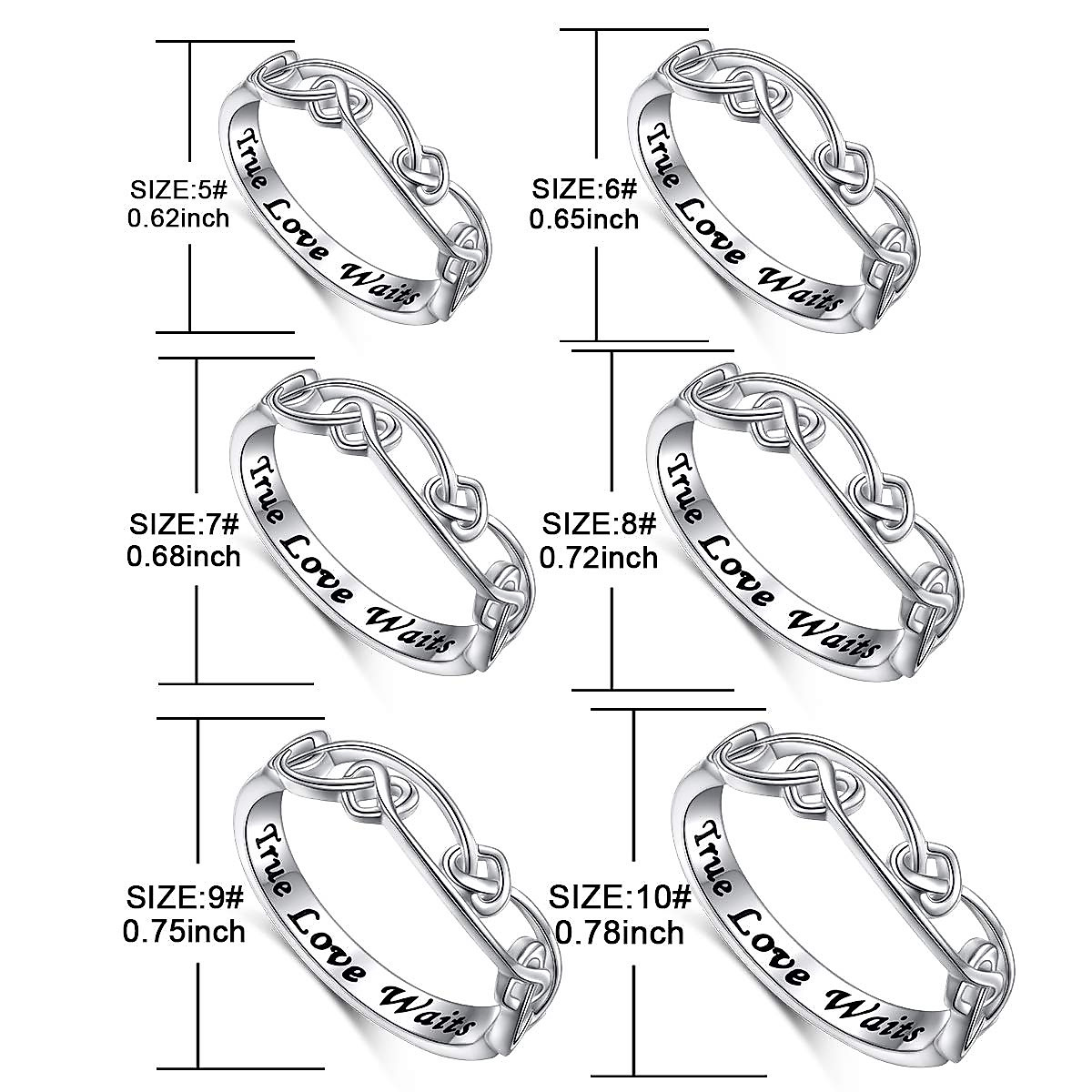DAOCHONG S925 Sterling Silver Engraved True Love Waits Celtic Love Knot Ring for Women Girlfriend Wife Wedding Engagement Ring Size 7