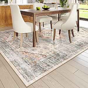 LEEVAN 8x10 Area Rug Washable Living Room Rug Ultra-Thin 8x10 Rug for Bedroom Non Slip Classroom Rug Kids Rug Tan Stain Resistant Area Rug for Nursery/Playroom