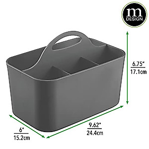 mDesign Plastic Small Office Storage Organizer Utility Tote Caddy with Handle for Cabinets, Desks, Workspaces - Hold Desktop Office Supplies, Pencils, Staplers Lumiere Collection, 2 Pack, Dark Gray