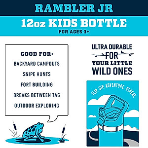 YETI Rambler Jr. 12 oz Kids Bottle, with Straw Cap, Big Wave Blue