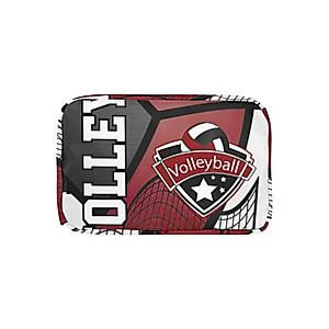 Volleyball Red White Black Reusable Insulated Neoprene Lunch Tote Bag Cooler with 2 Pockets Custom Personalized Portable Lunchbox Handbag with Name for Gift