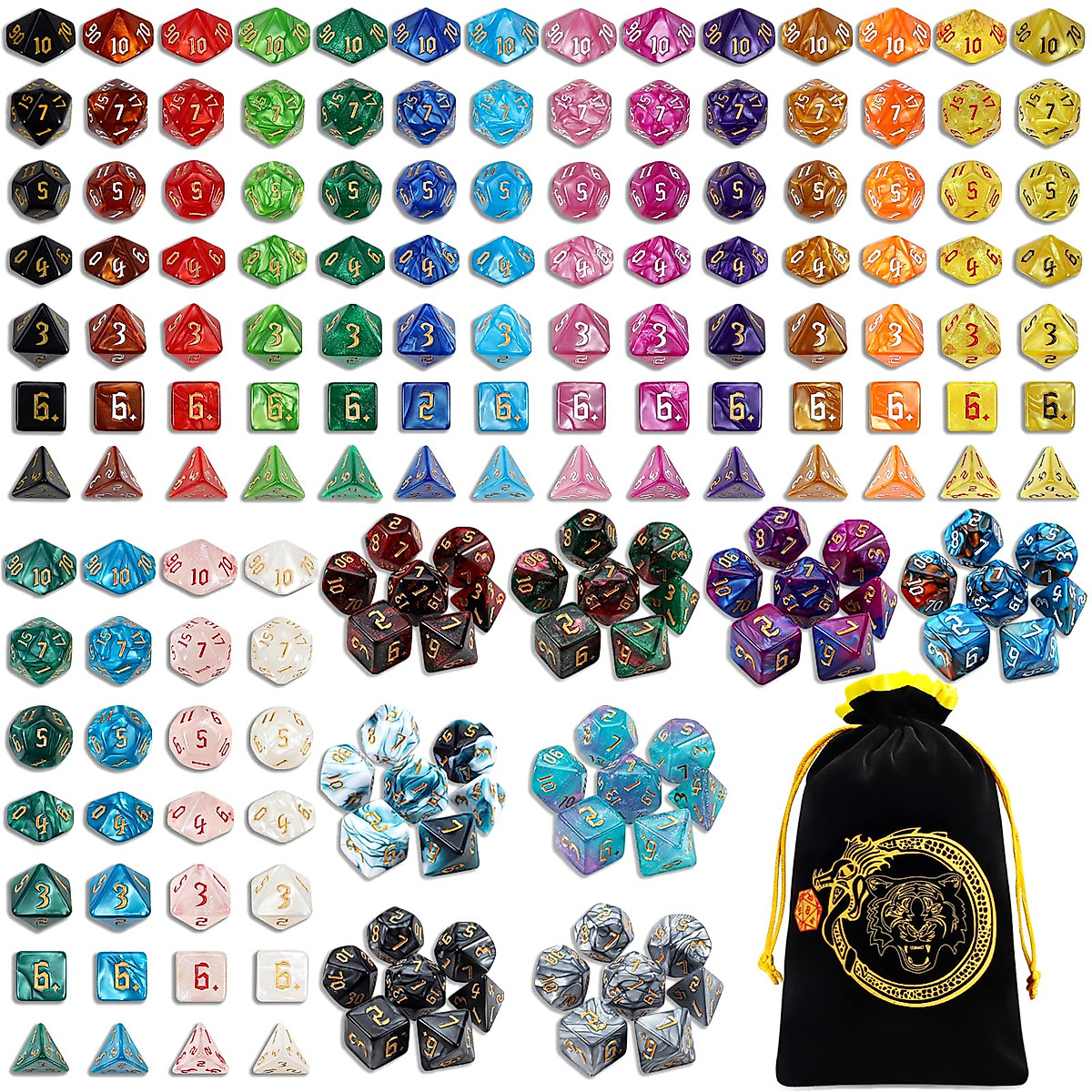 CiaraQ Polyhedral Dice Set with Black Pouches, Compatible with Dungeons and Dragons DND RPG MTG Table Games