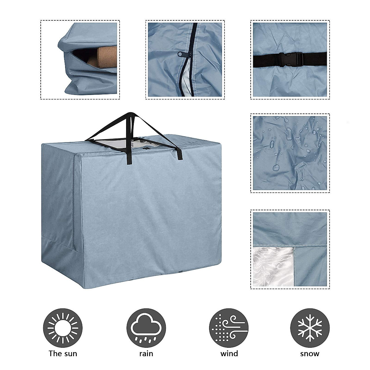 Orqihod Patio Furniture Seat Cushions Storage Bag with View Window, Dustproof Outdoor Cover and Cushion Storage, Lightweight, Grey, 40 x 28 x 18 in, Easy to Carry